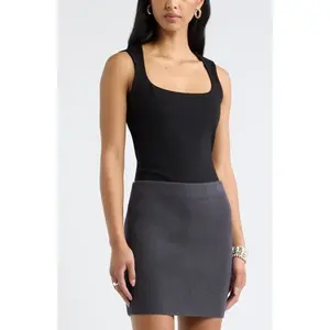 OPEN EDIT Square Neck Ponte Top Black