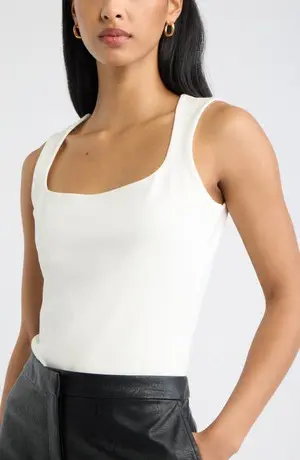 OPEN EDIT Square Neck Ponte Top - Ivory