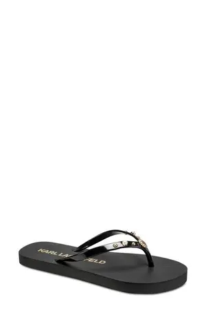 Karl Lagerfeld Paris Embellished Flip Flop - Black