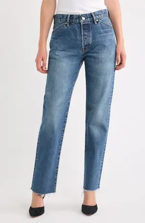 Moussy Vintage Prescott High Waist Straight Leg Jeans - Blue
