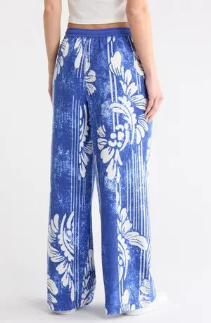 Free People Floral Wide Leg Cotton Blend Pants - Electric Shock
