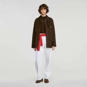 Sandro Double-faced Coat, Leather Collar