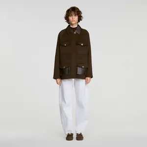Sandro Double-faced Coat, Leather Collar