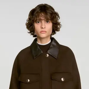 Sandro Double-faced Coat, Leather Collar