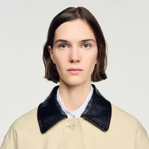 Sandro Long Coat With Leather Collar