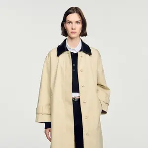 Sandro Long Coat With Leather Collar