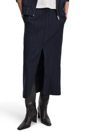 Rag & Bone Bessie Wool Blend Pinstripe Midi Skirt - Navy Multi