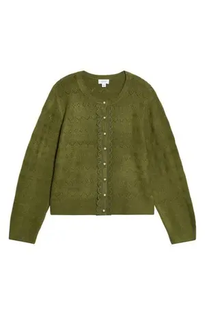 CECE DUPRAZ Lace Trim Pointelle Knit Cardigan