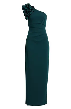 XSCAPE EVENINGS One-shoulder Ruffle Crepe Dress