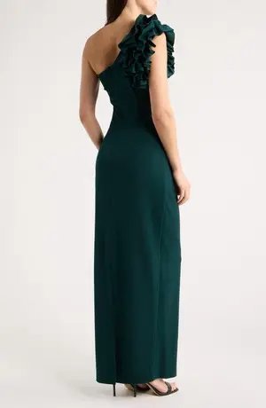 XSCAPE EVENINGS One-shoulder Ruffle Crepe Dress