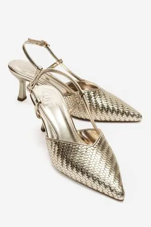 PROLOGUE SHOES Mavero Slingback Stiletto Pump Gold