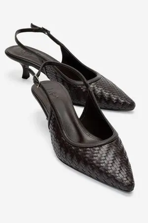 PROLOGUE SHOES Alvessia Kitten Heel Slingback Pump Brown