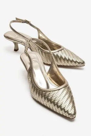 PROLOGUE SHOES Alvessia Kitten Heel Slingback Pump Gold
