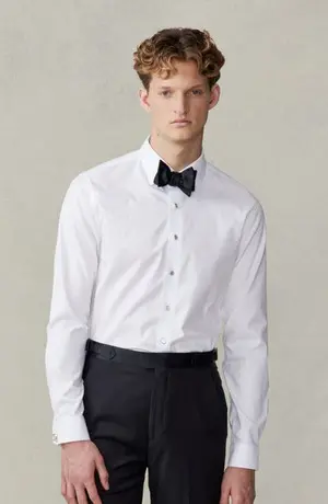 THE BLACK TUX Slim Stretch Cotton Dress Shirt - White