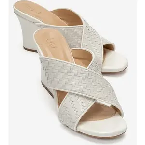 PROLOGUE SHOES Lavean Cross Strap Wedge Sandal Ecru