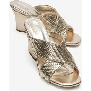 PROLOGUE SHOES Lavean Cross Strap Wedge Sandal Gold