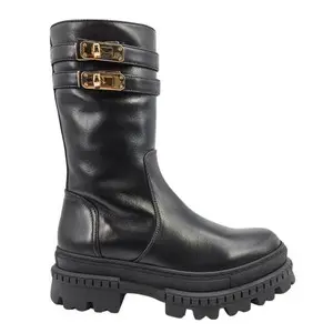 MADISON MAISON Shearling Lined Buckle Strap Platform Boots - Black