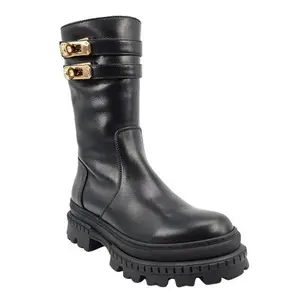 MADISON MAISON Shearling Lined Buckle Strap Platform Boots - Black