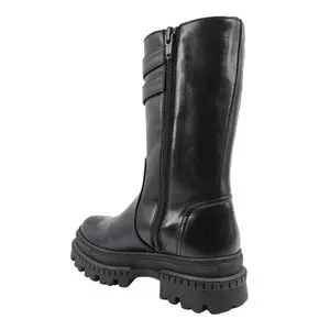 MADISON MAISON Shearling Lined Buckle Strap Platform Boots - Black
