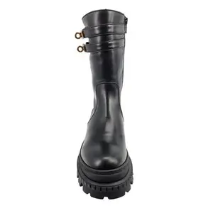 MADISON MAISON Shearling Lined Buckle Strap Platform Boots - Black