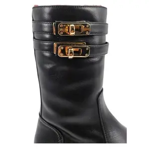 MADISON MAISON Shearling Lined Buckle Strap Platform Boots - Black