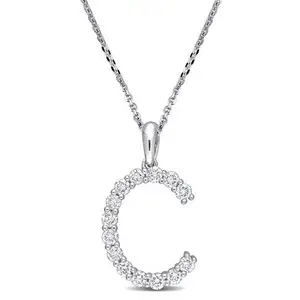 JULIANNA B. 10k White Gold Diamond Initial Pendant Necklace - C