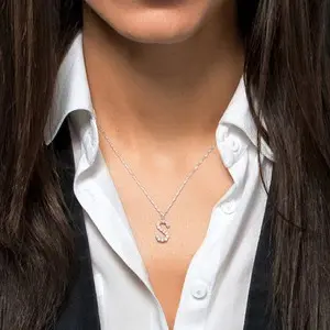 JULIANNA B. 10k White Gold Diamond Initial Pendant Necklace - S