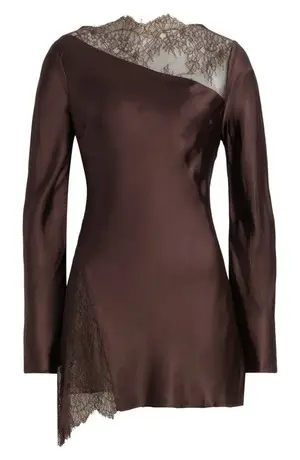 Shona Joy Allgra Asymmetric Lace Panel Charmeuse Minidress