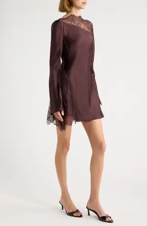 Shona Joy Allgra Asymmetric Lace Panel Charmeuse Minidress