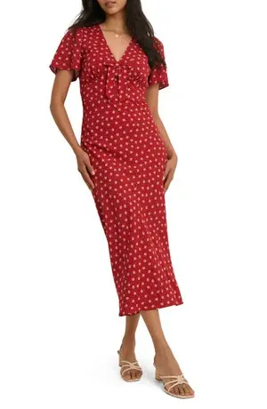 NOBODY'S CHILD Faith Flutter Sleeve Midi Dress - Red