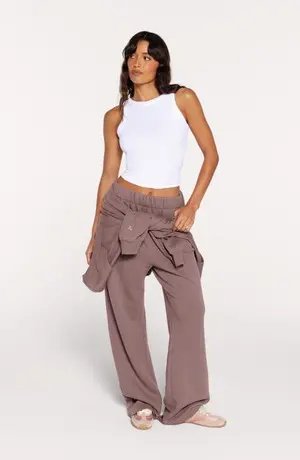 NUUDS Raw Hem Wide Leg Sweatpants - Cocoa