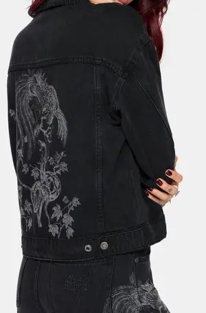 DISTURBIA Cleo Phoenix Oversized Printed Denim Jacket