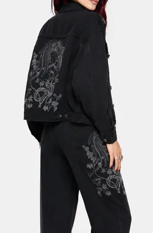 DISTURBIA Cleo Phoenix Oversized Printed Denim Jacket