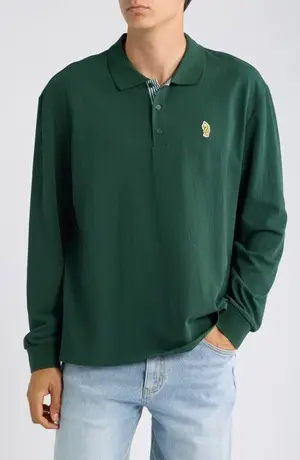 ROWING BLAZERS Pooh Hudson Long Sleeve Cotton Piqué Polo - Green