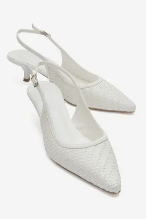 PROLOGUE SHOES Fendrix Kitten Heel Slingback Pump - White