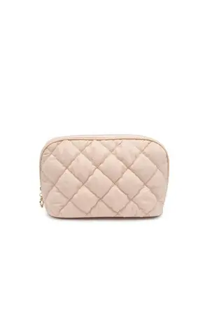 URBAN ESSENTIALS Quilted Puffer Nylon Cosmetic & Travel Organizer Dome Pouch - Cream