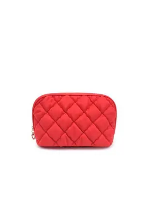 URBAN ESSENTIALS Quilted Puffer Nylon Cosmetic & Travel Organizer Dome Pouch - Red