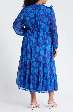SUGARLIPS Kristen Balloon Sleeve Tiered Midi Dress