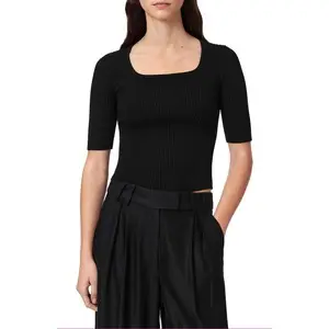 ALLSAINTS Cruz Hally Ribbed Square Neck Top - Black