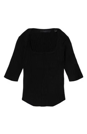ALLSAINTS Cruz Hally Ribbed Square Neck Top - Black