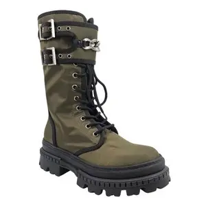 MADISON MAISON Chain Detail Buckled Combat Boot - Khaki