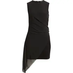 ALLSAINTS Riley Sheer Sleeve Mesh Panel Draped Mini Dress - Black