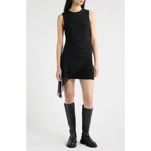 ALLSAINTS Riley Sheer Sleeve Mesh Panel Draped Mini Dress - Black