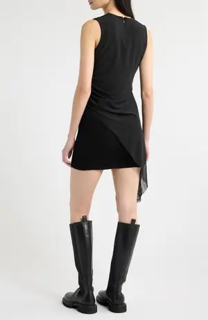 ALLSAINTS Riley Sheer Sleeve Mesh Panel Draped Mini Dress - Black