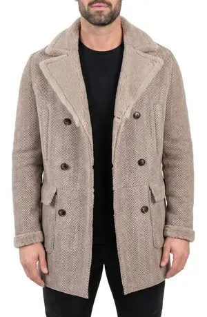 MACEOO Captain Herringbone Genuine Shearling Peacoat