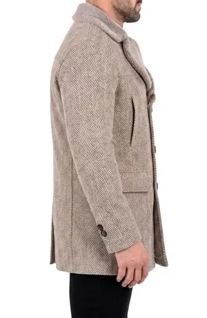 MACEOO Captain Herringbone Genuine Shearling Peacoat