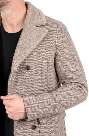 MACEOO Captain Herringbone Genuine Shearling Peacoat