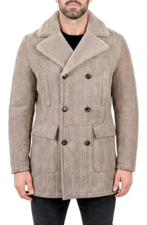 MACEOO Captain Herringbone Genuine Shearling Peacoat