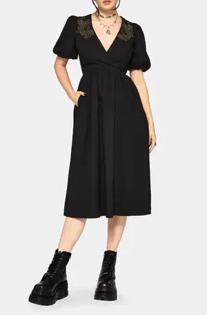 DISTURBIA Fleux Phoenix Wrap Midi Dress - Black
