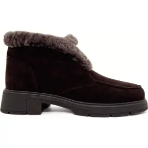 AMIE RAFA Meredith Suede Shearling Ankle Boot - Brown